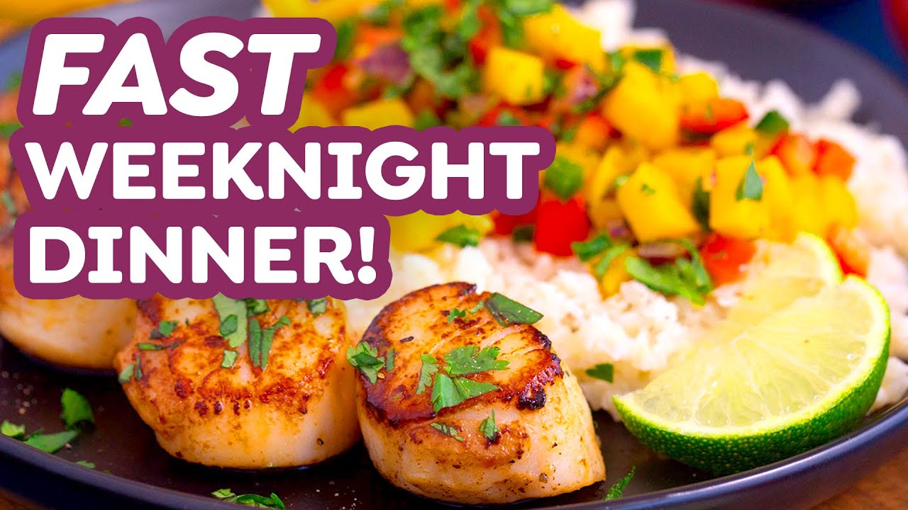 10-Minute Pan Seared Scallops With Mango Salsa